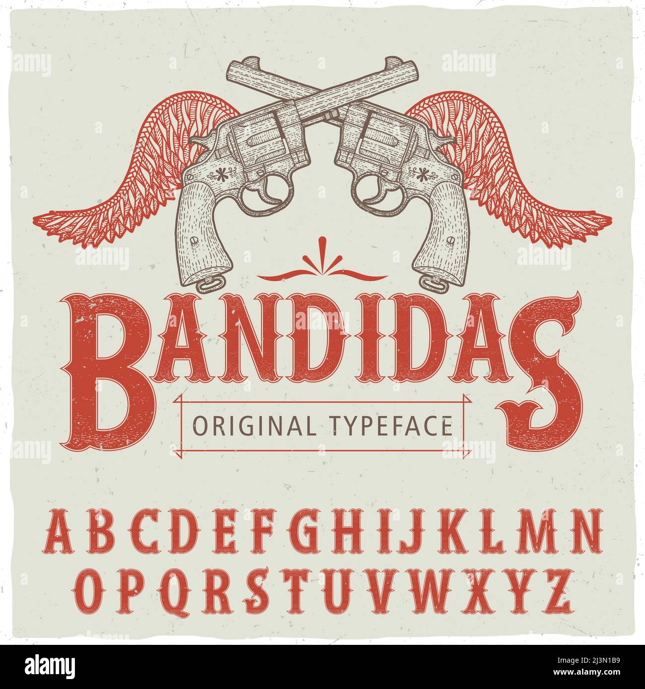 western bandidas typeface poster with hand drawn two revolvers wings ...