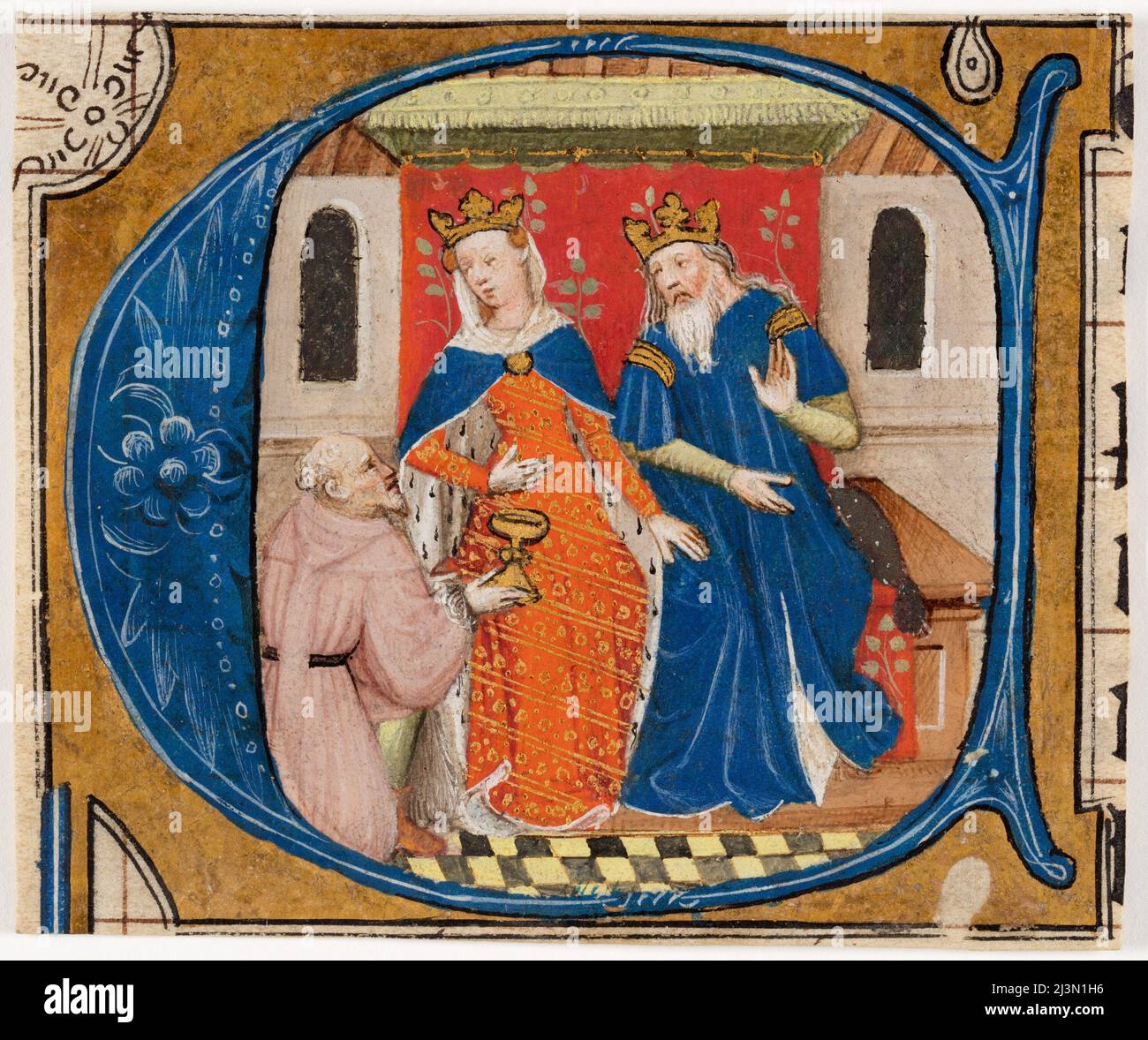 Nehemiah before King Artaxerxes, initial ‘C’ from a Bible, about 1430 ...