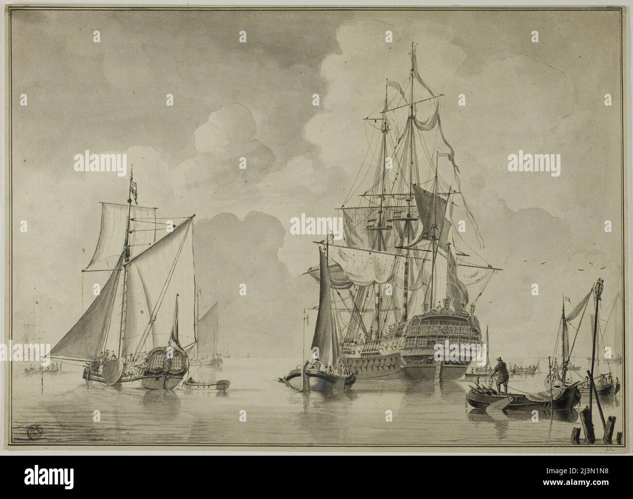 Warships and Other Boats in Harbor, 1780/90 Stock Photo - Alamy