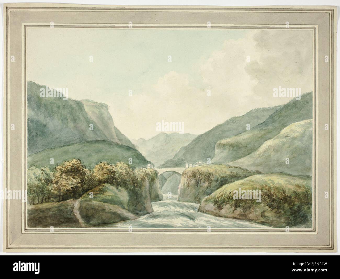 Mountain Town by Bridge Spanning Rapids, 1769-1831 Stock Photo - Alamy