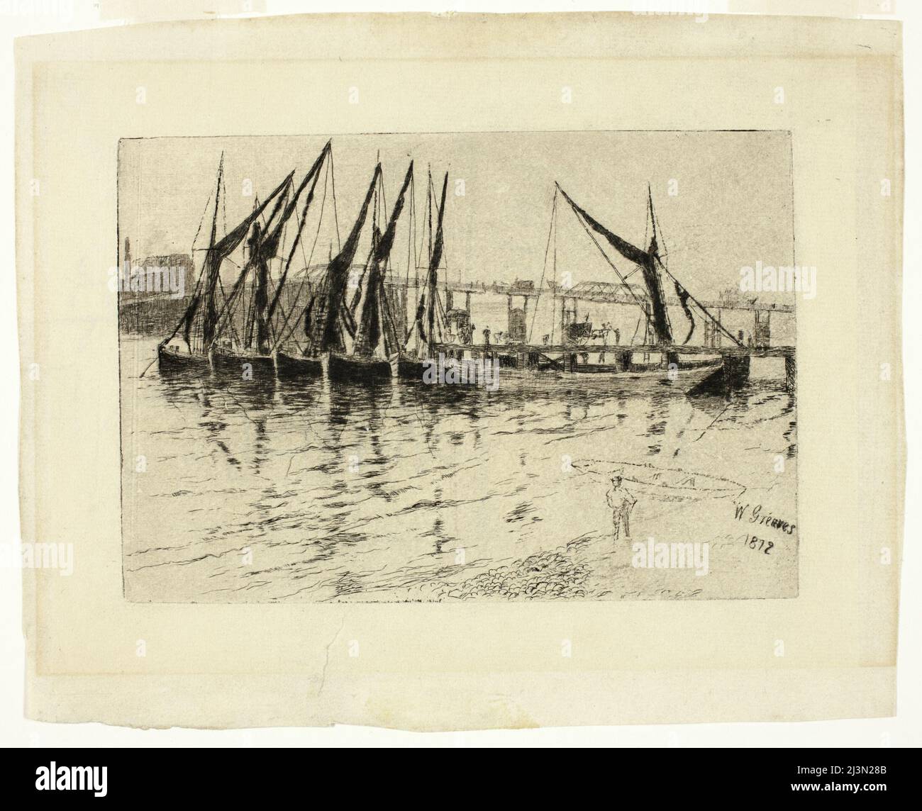 Coal Barges Unloading (recto); Sketch of a Building (verso), 1872 ...