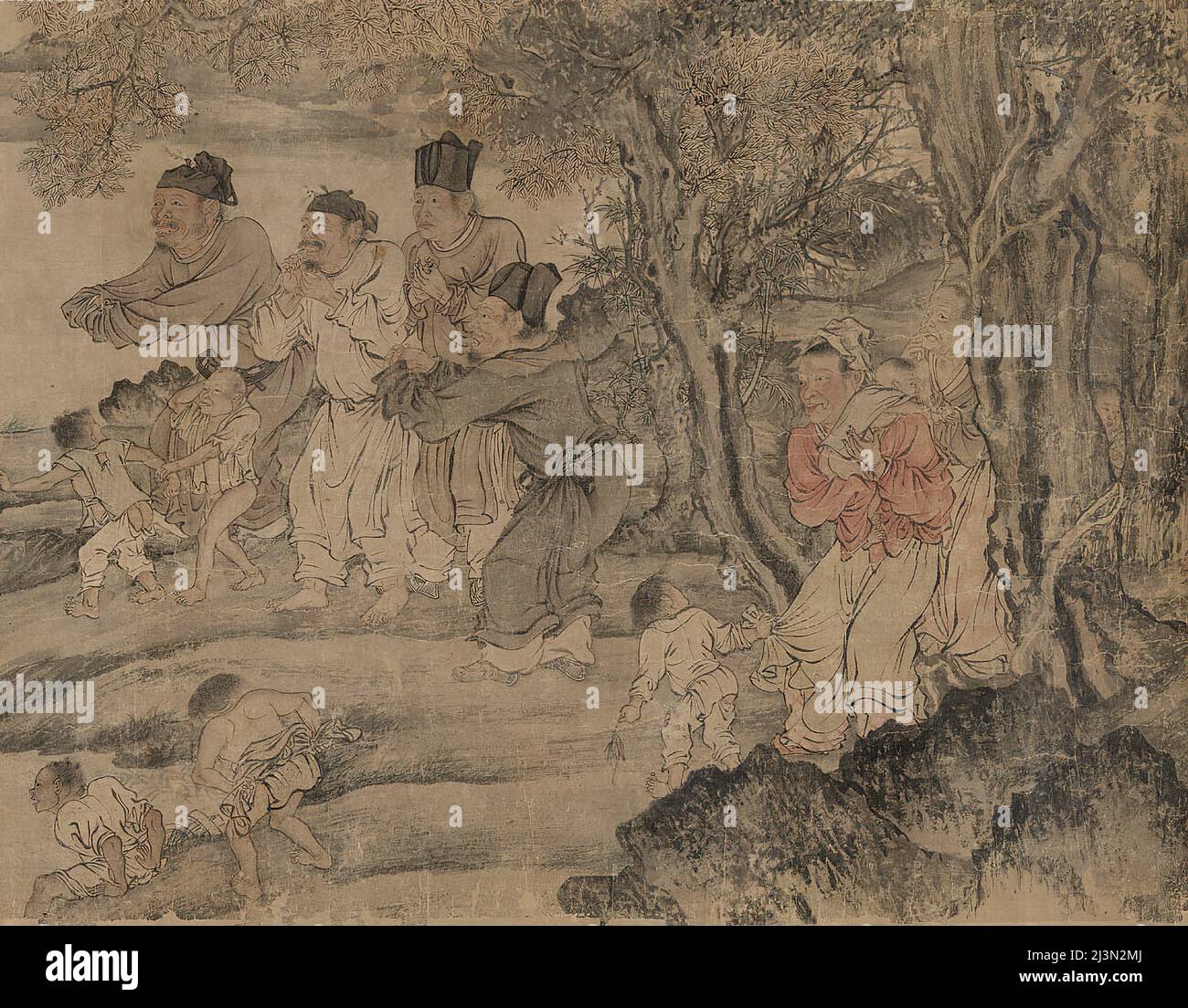 Yang Pu Moving His Family, Yuan dynasty (1279-1368). Long scroll ink ...