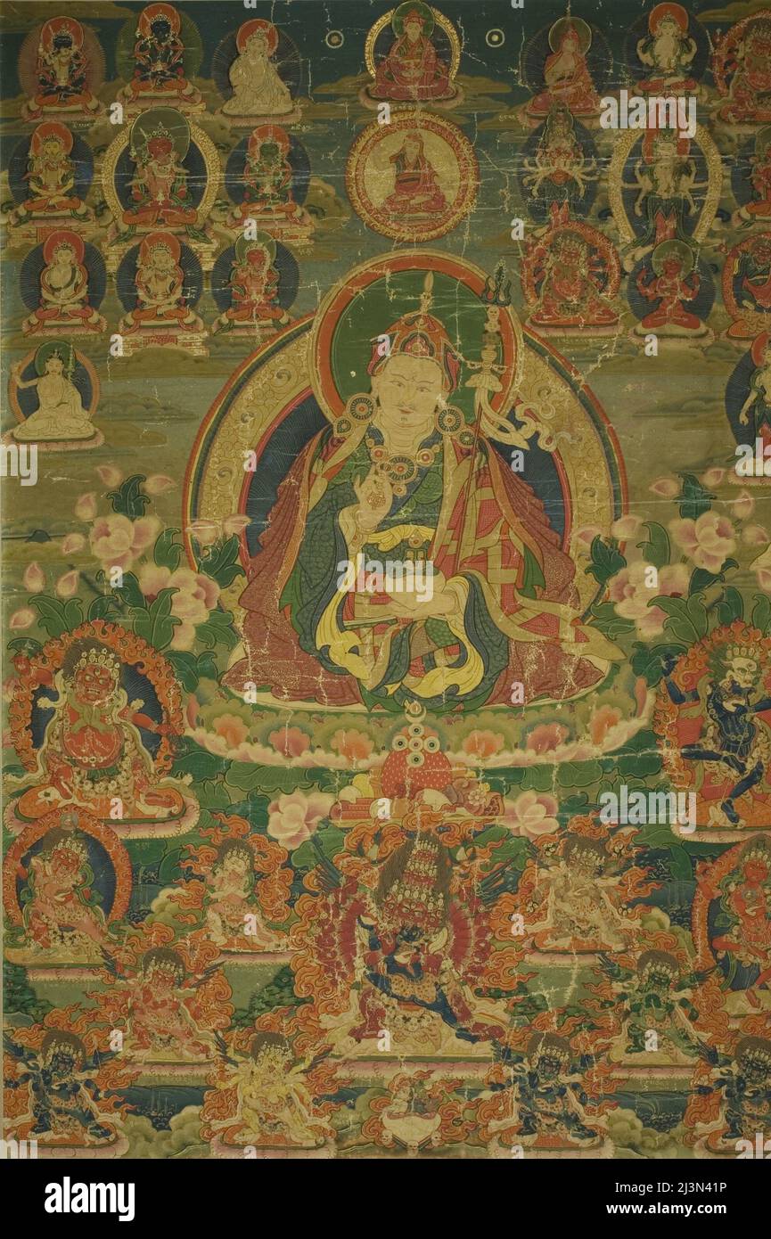 Painted Banner (Thangka) of Sage Guru Padmasambhava Seated Holding a ...