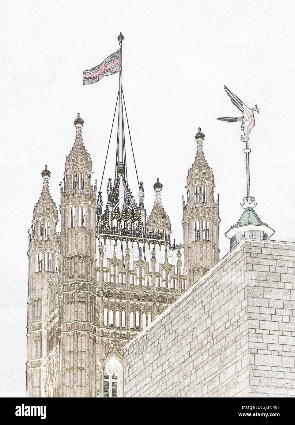 Colored drawing of a detail of the Parliament Stock Photo - Alamy