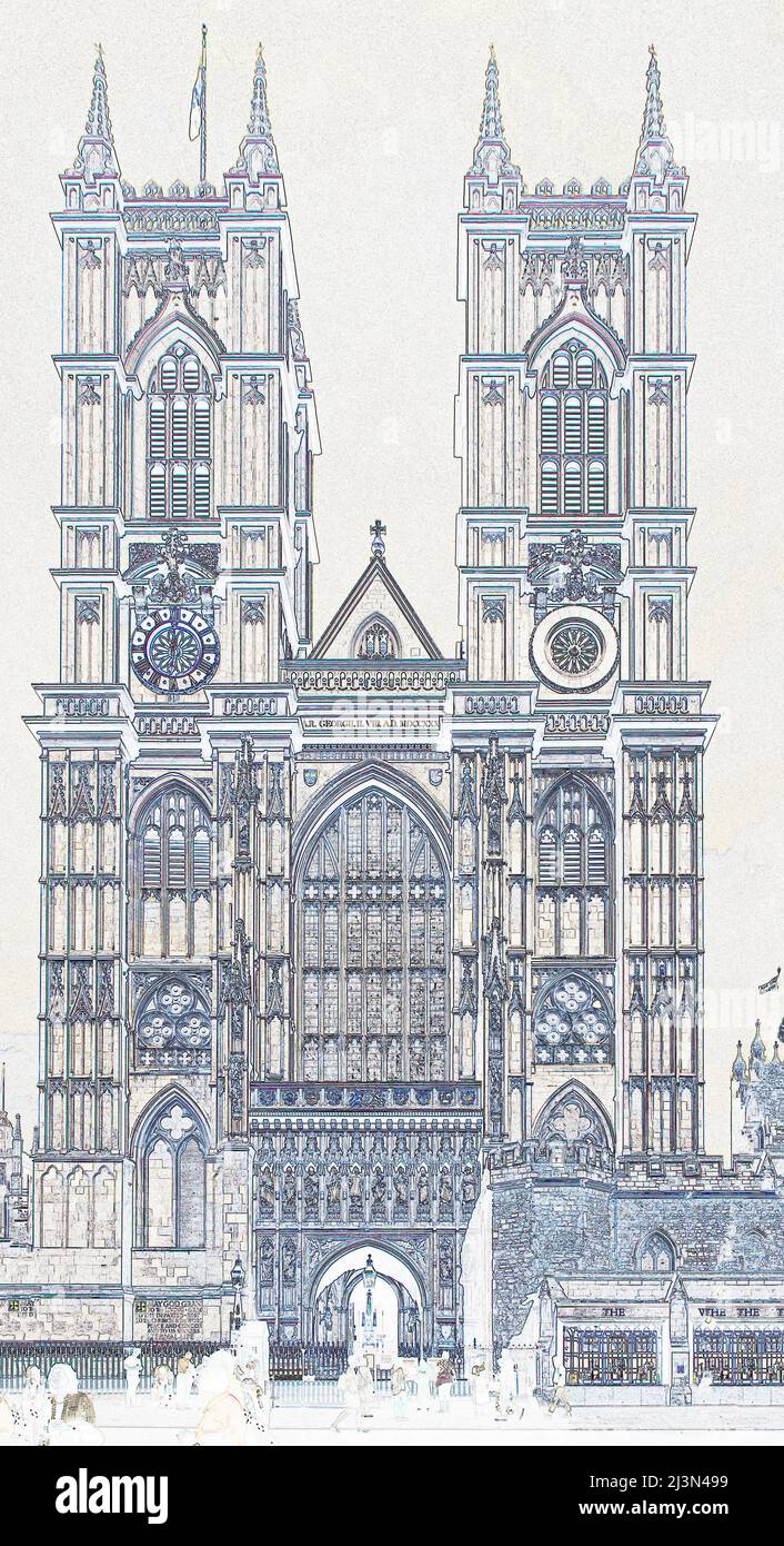 Colored drawing of the Westminster Abbey. Front view Stock Photo - Alamy