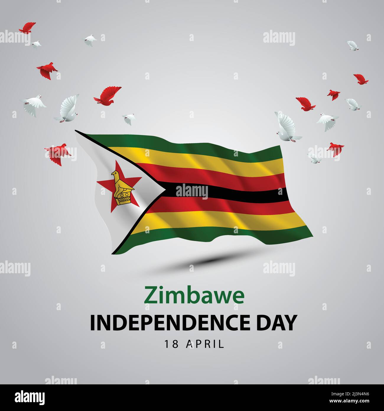 happy independence day Zimbabwe. 3d flag with flying pigeon. vector ...