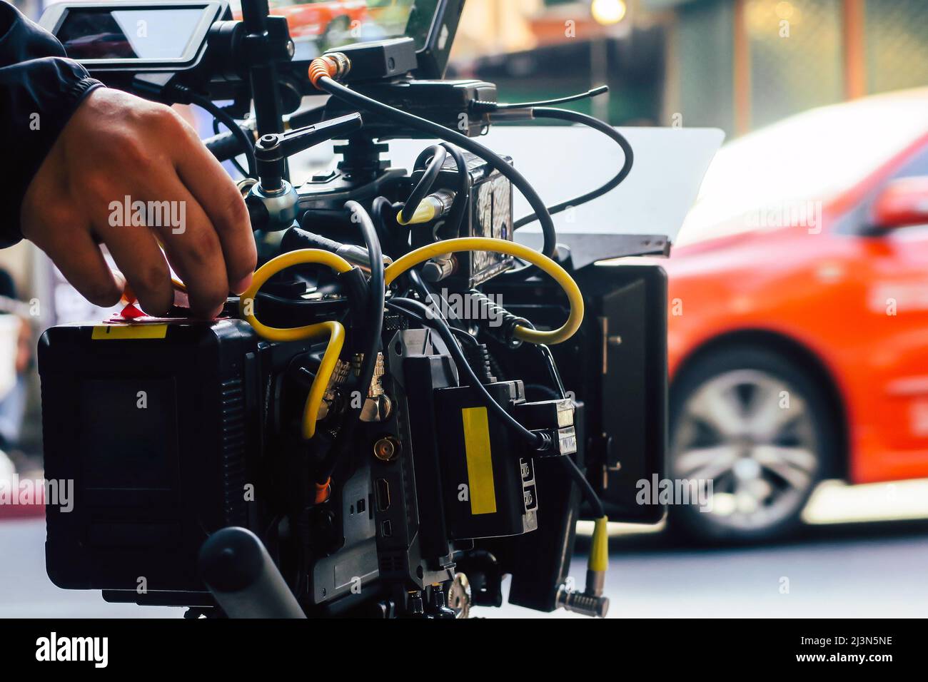 Cinema Camera on Film Set, Behind the scenes background, film crew ...