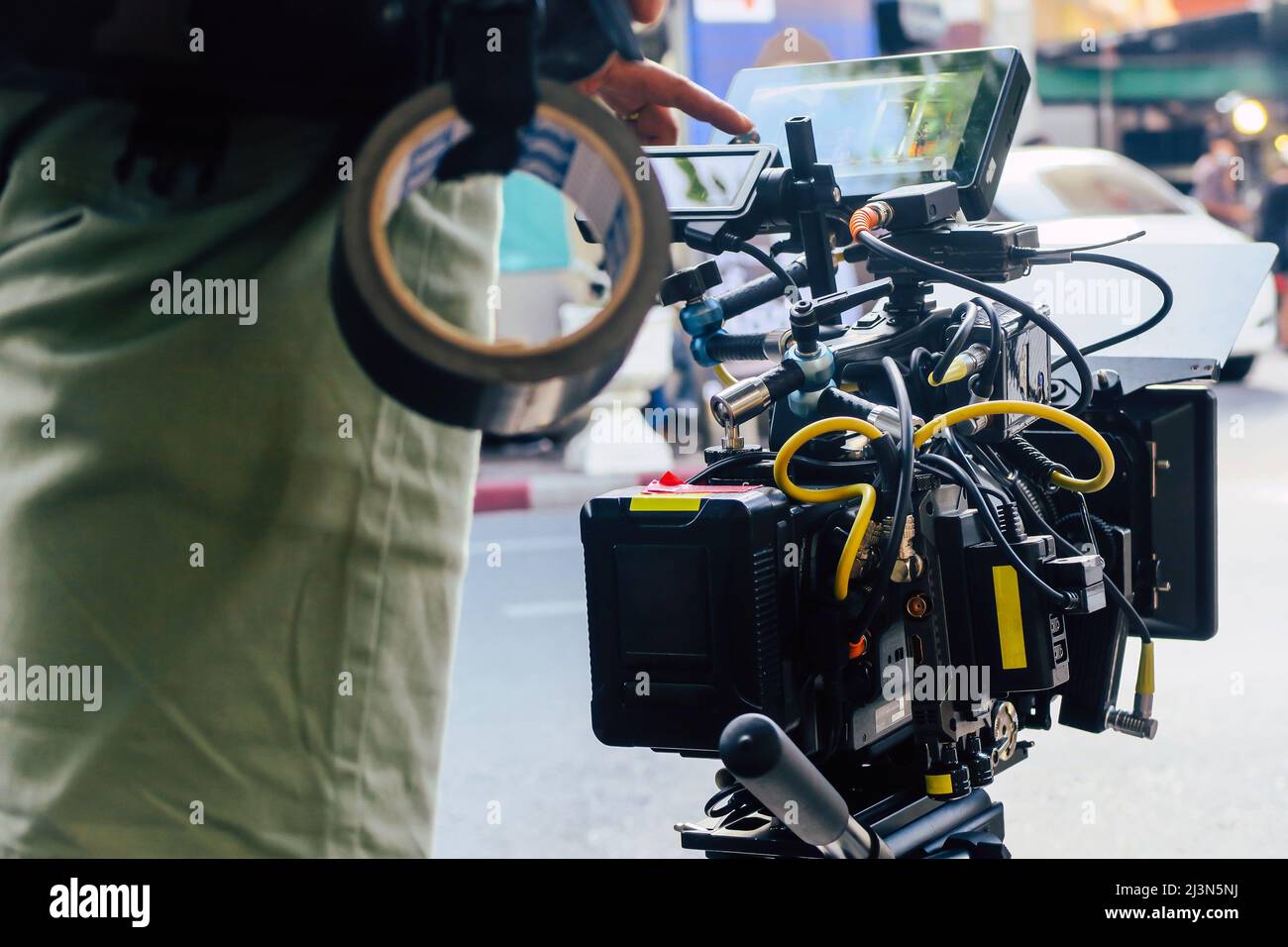 Cinema Camera on Film Set, Behind the scenes background, film crew ...