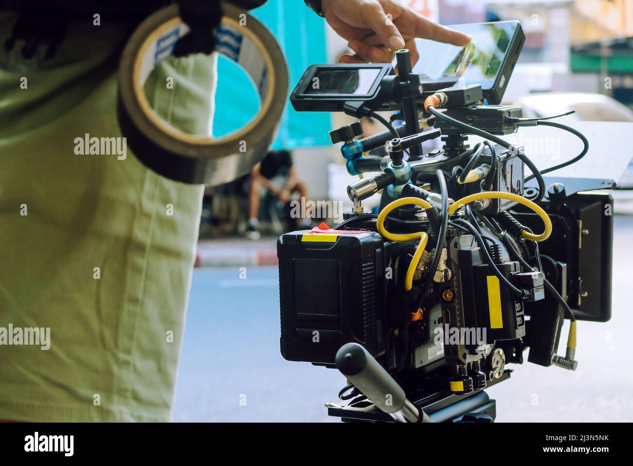 Cinema Camera on Film Set, Behind the scenes background, film crew ...