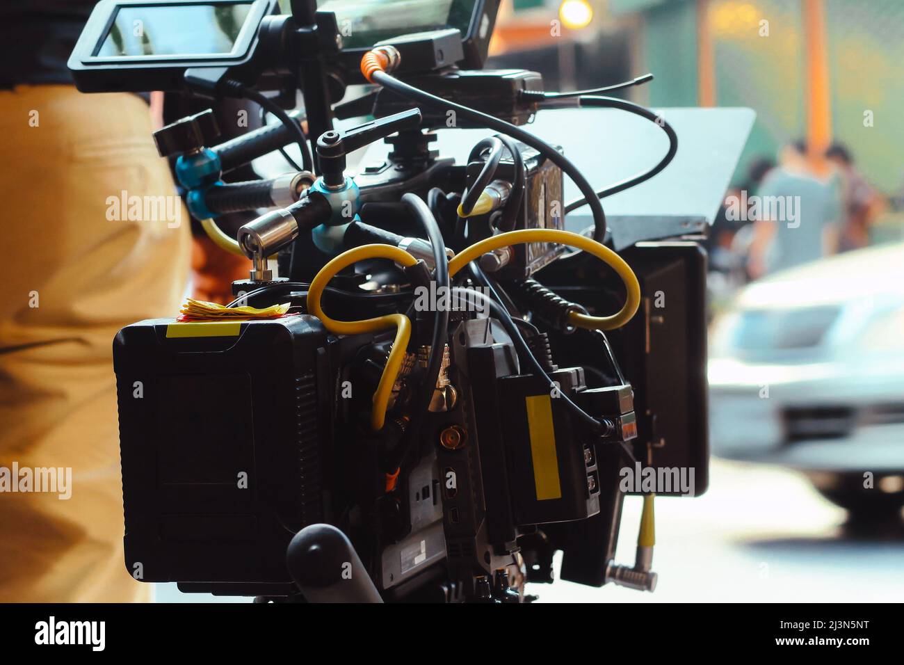 Cinema Camera on Film Set, Behind the scenes background, film crew ...