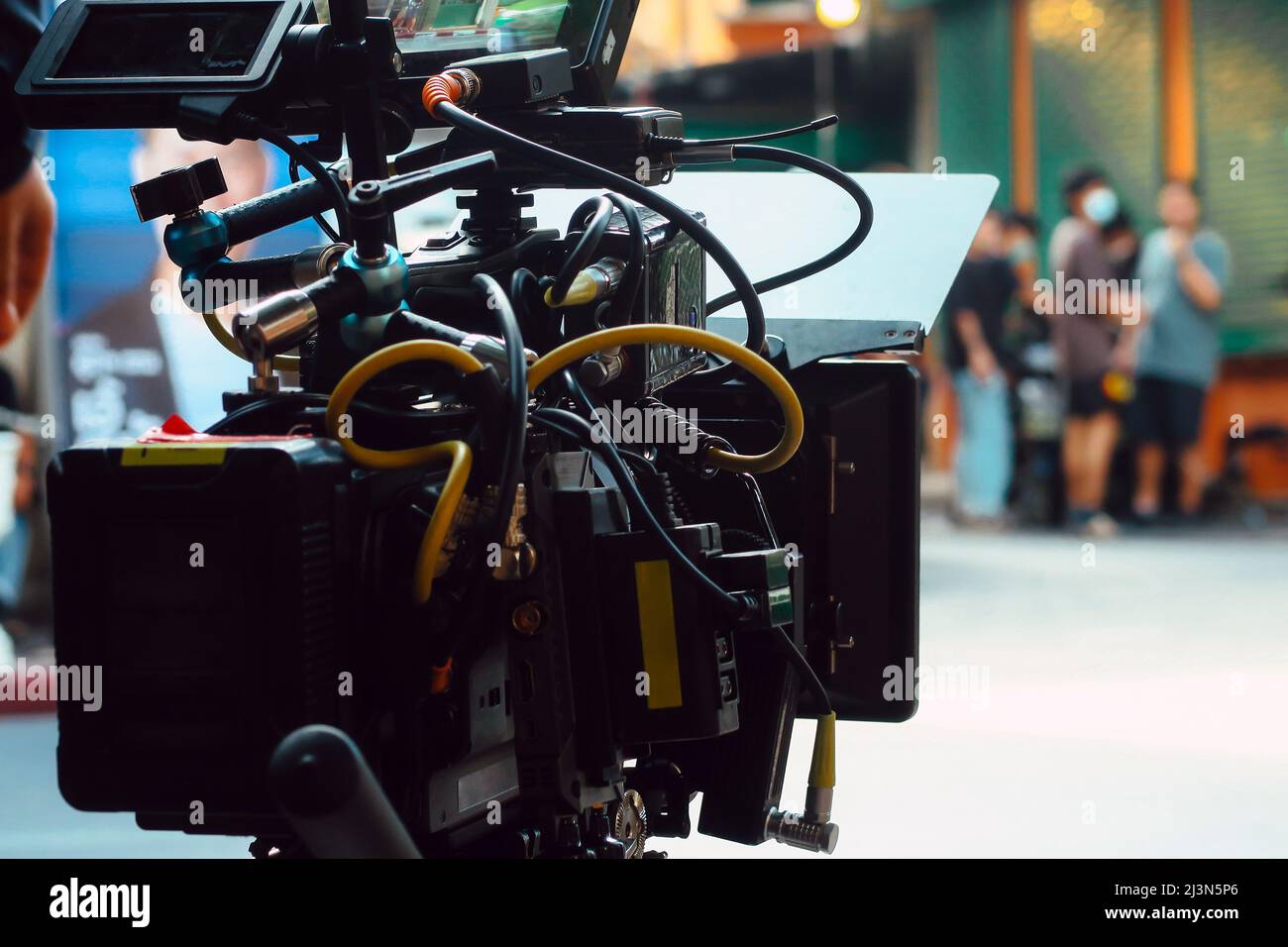 Cinema Camera on Film Set, Behind the scenes background, film crew ...