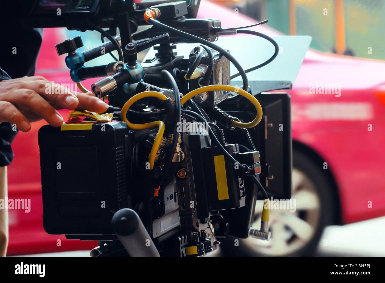 Cinema Camera on Film Set, Behind the scenes background, film crew ...