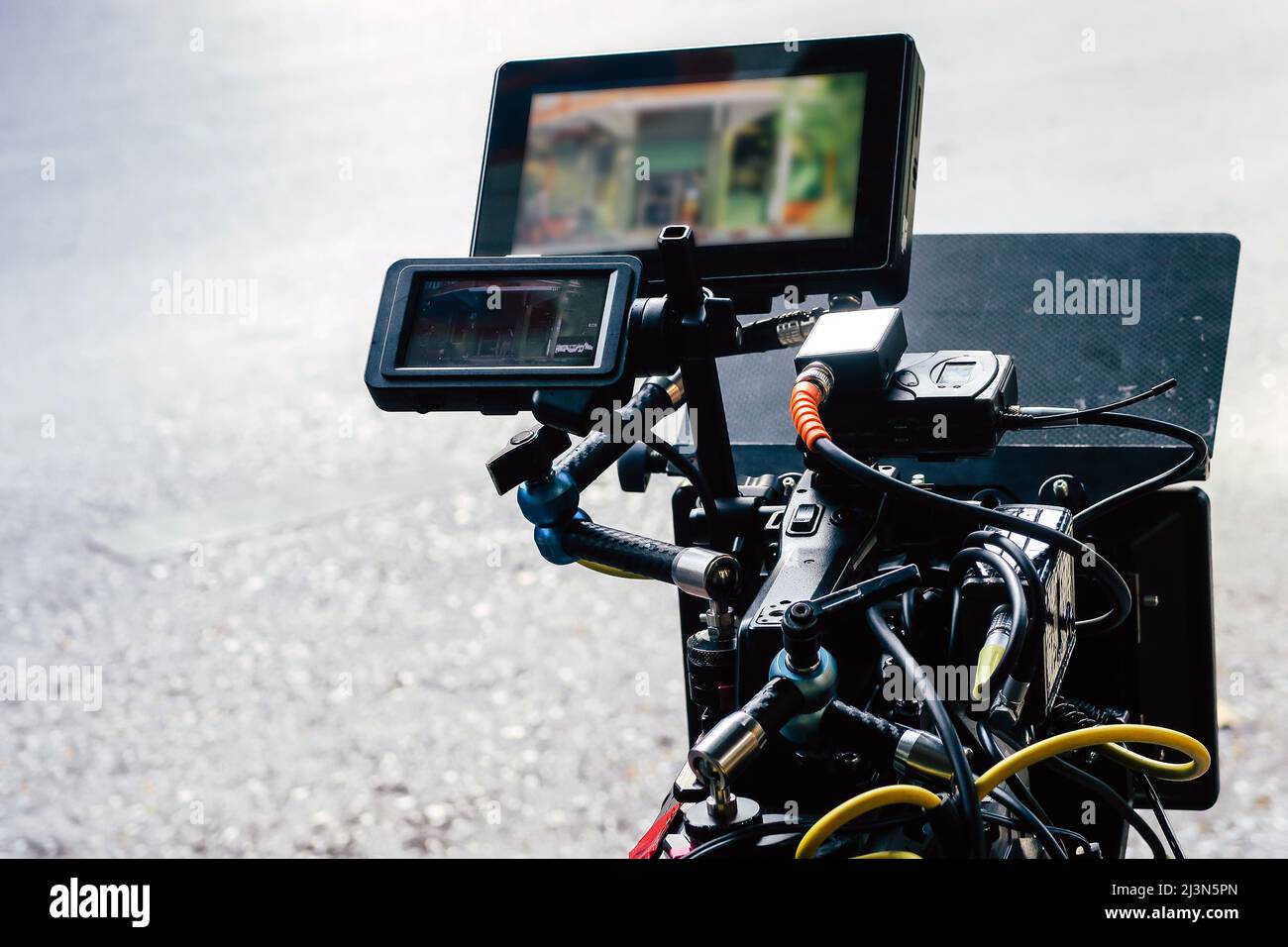 Cinema Camera on Film Set, Behind the scenes background, film crew ...