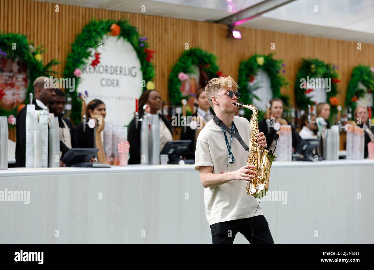 Music is played at the Rekorderlig Cider Bar in the Red Rum Gardens ...