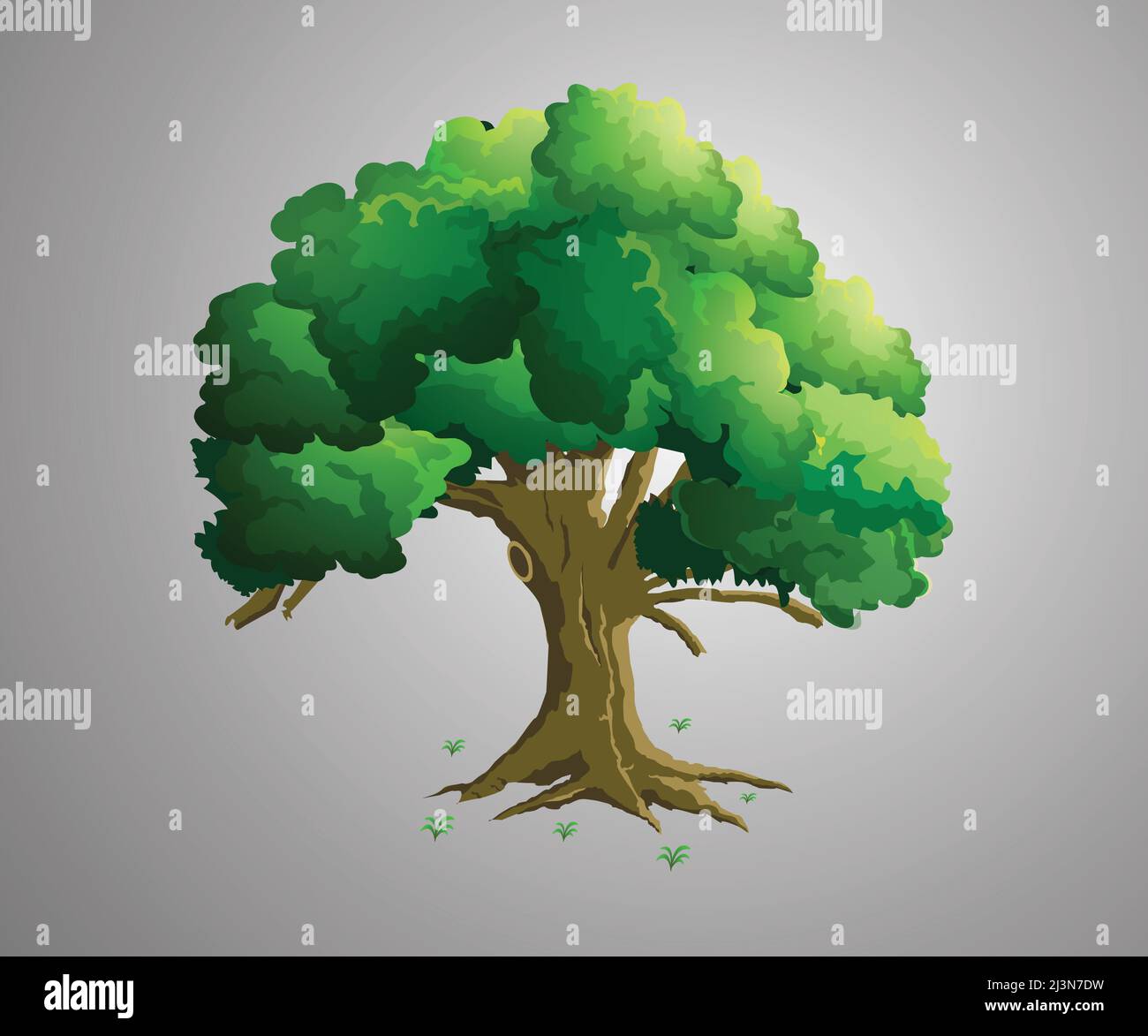Green tree cartoon vector illustration with gradient background Stock ...