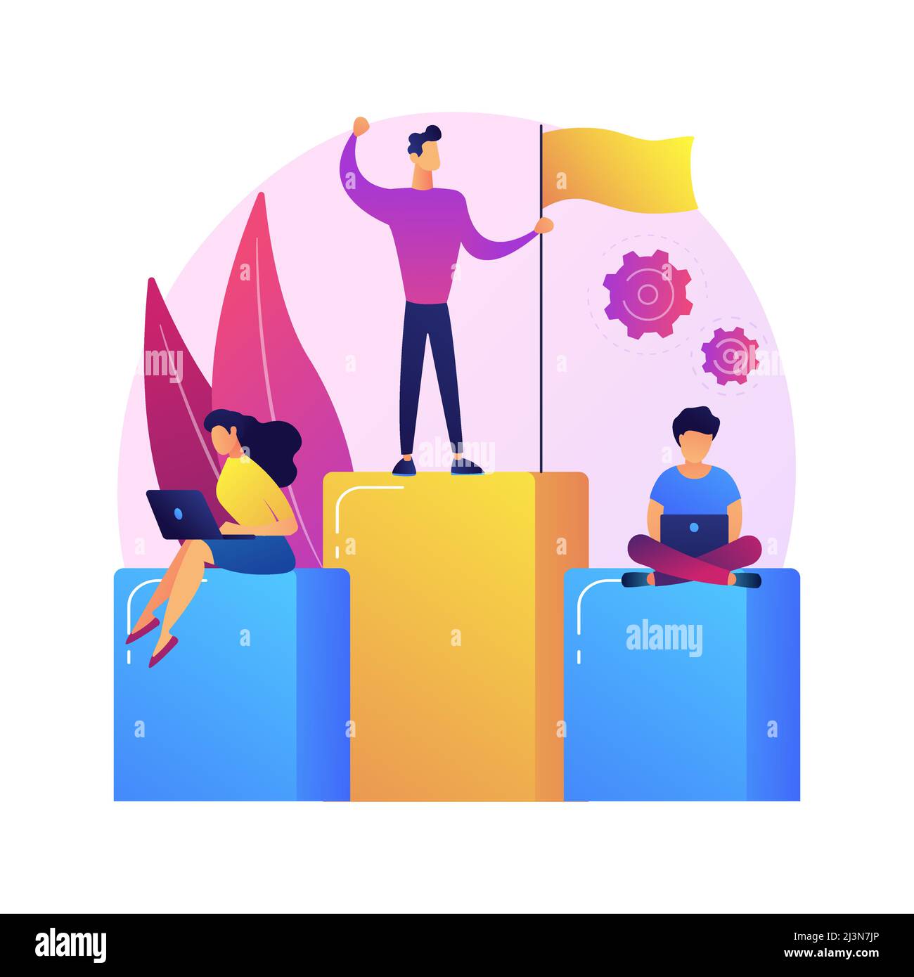 Leadership and success. Best worker on pedestal. Achievement ...