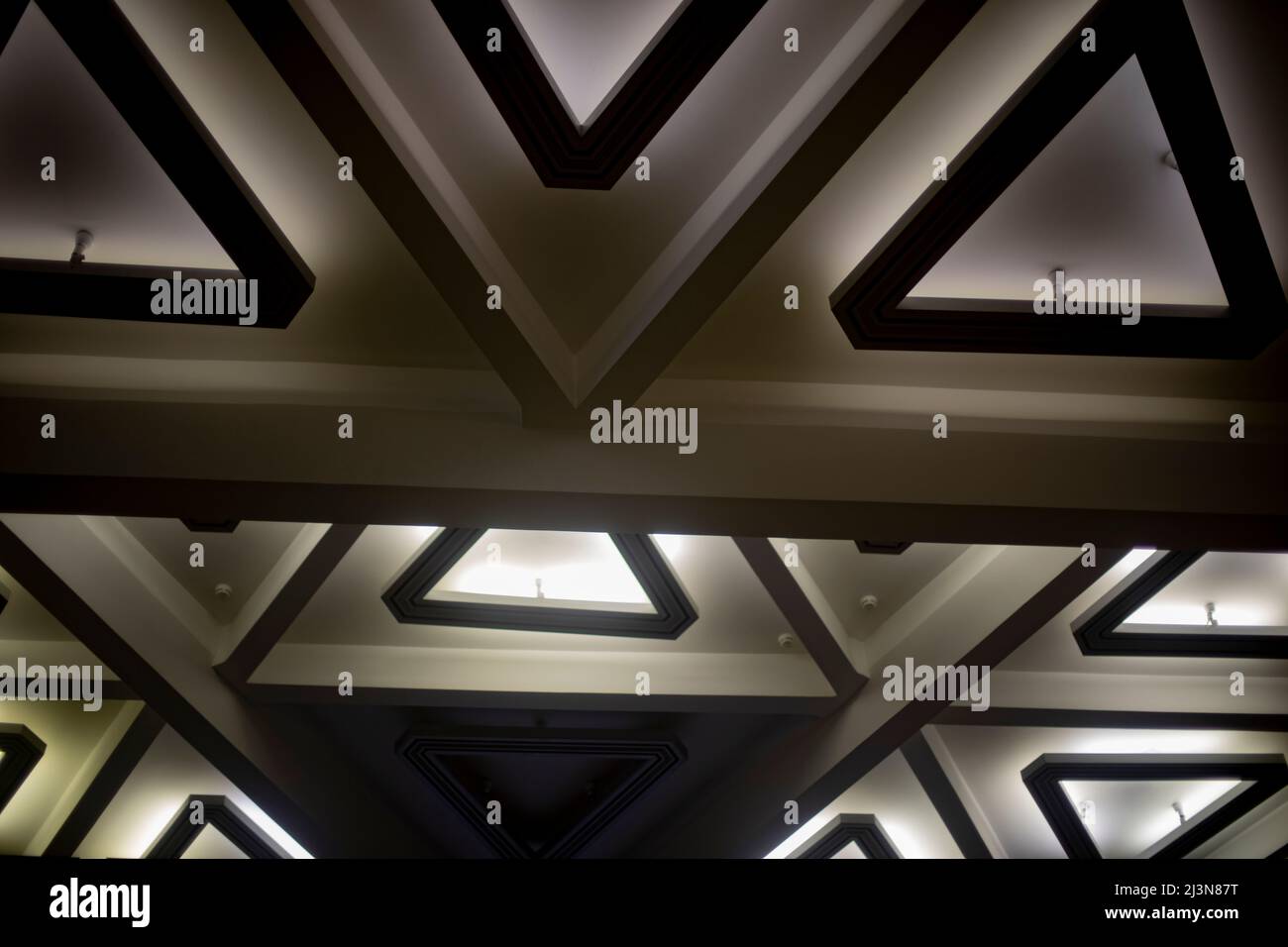 Light triangle. Lamp on ceiling. Light design. Architecture of 20th ...