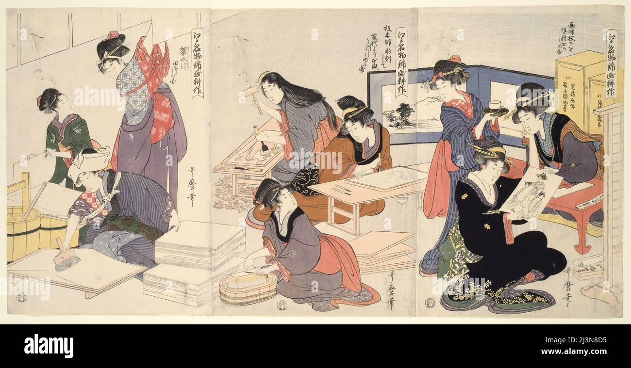 Artist, Block Carver, Applying Sizing (Eshi, hangashi, dosa-biki), from ...