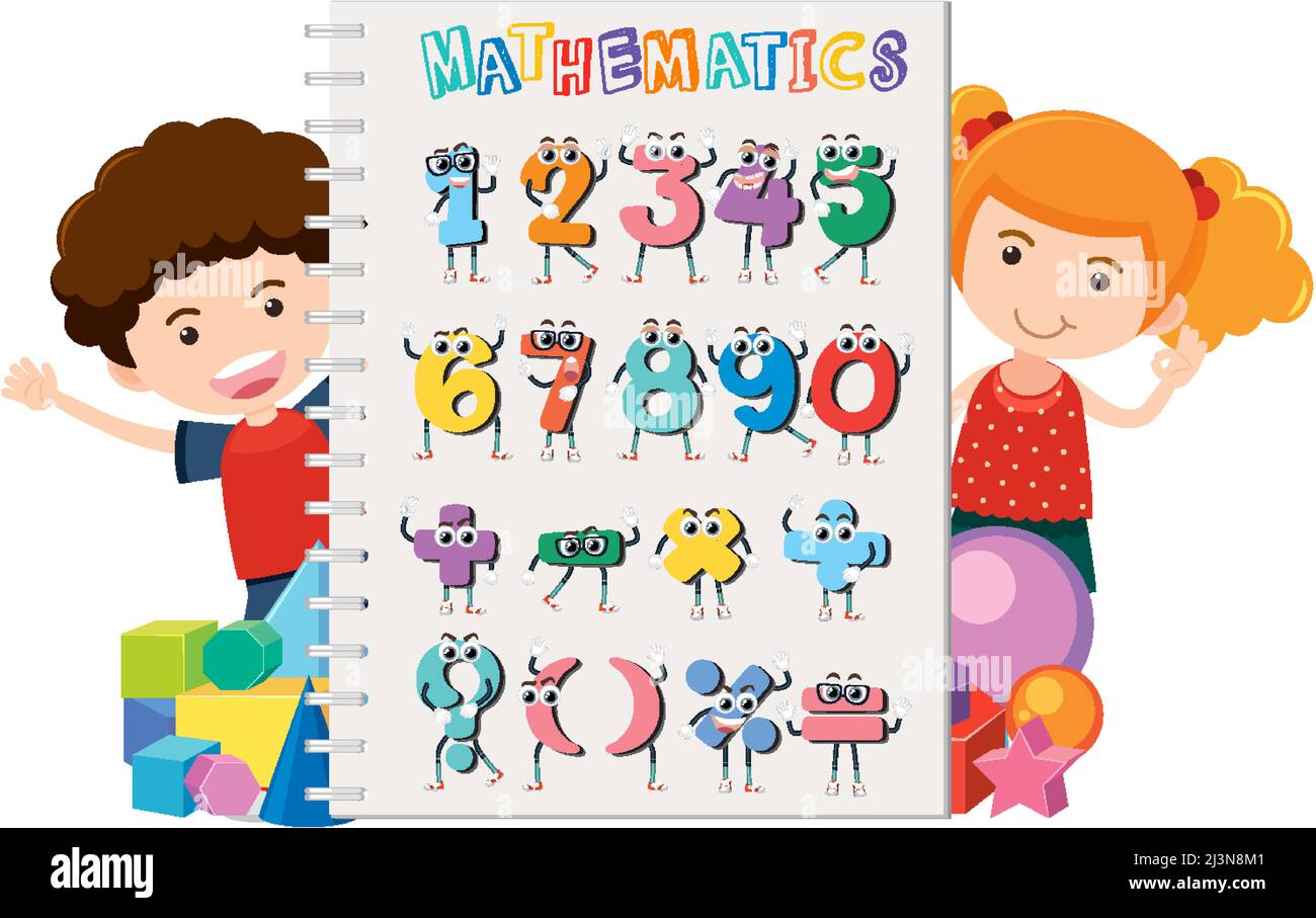 Counting number 0 to 9 and math symbols for kids illustration Stock ...