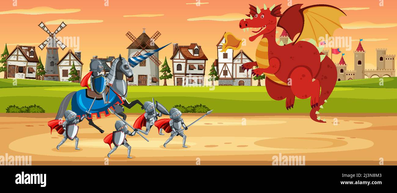 Knights fight in front of the castle illustration Stock Vector Image ...