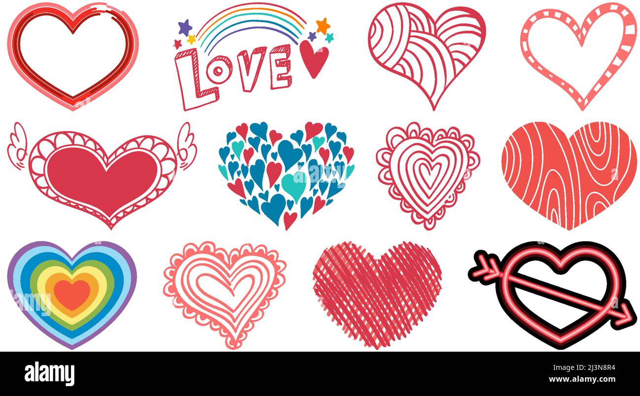 Different style of hearts isolated on white background illustration ...