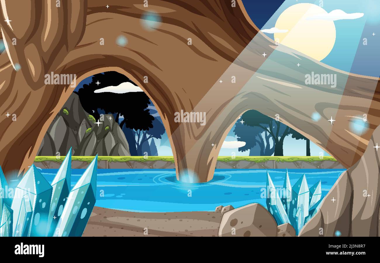 Inside cave landscape in cartoon style illustration Stock Vector Image ...