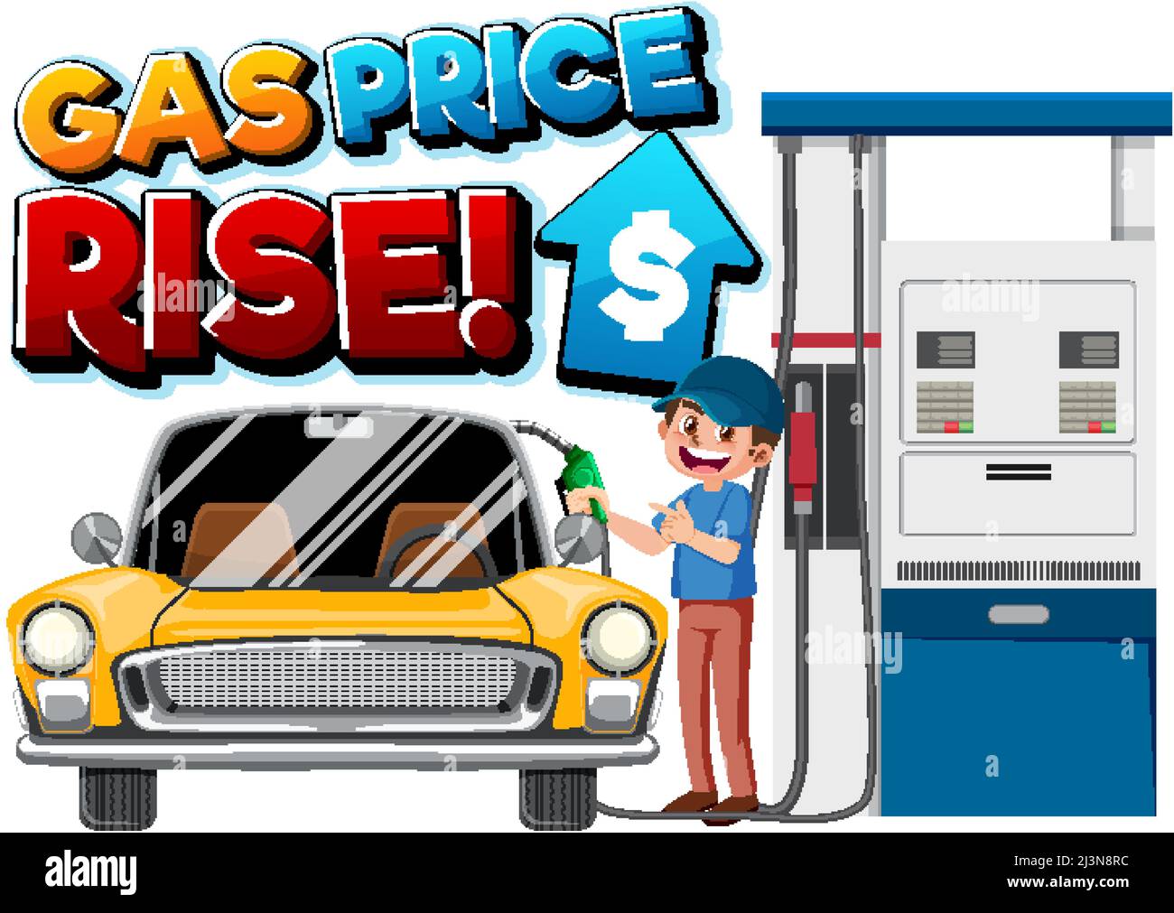 Gas station with gas price rise word logo illustration Stock Vector ...