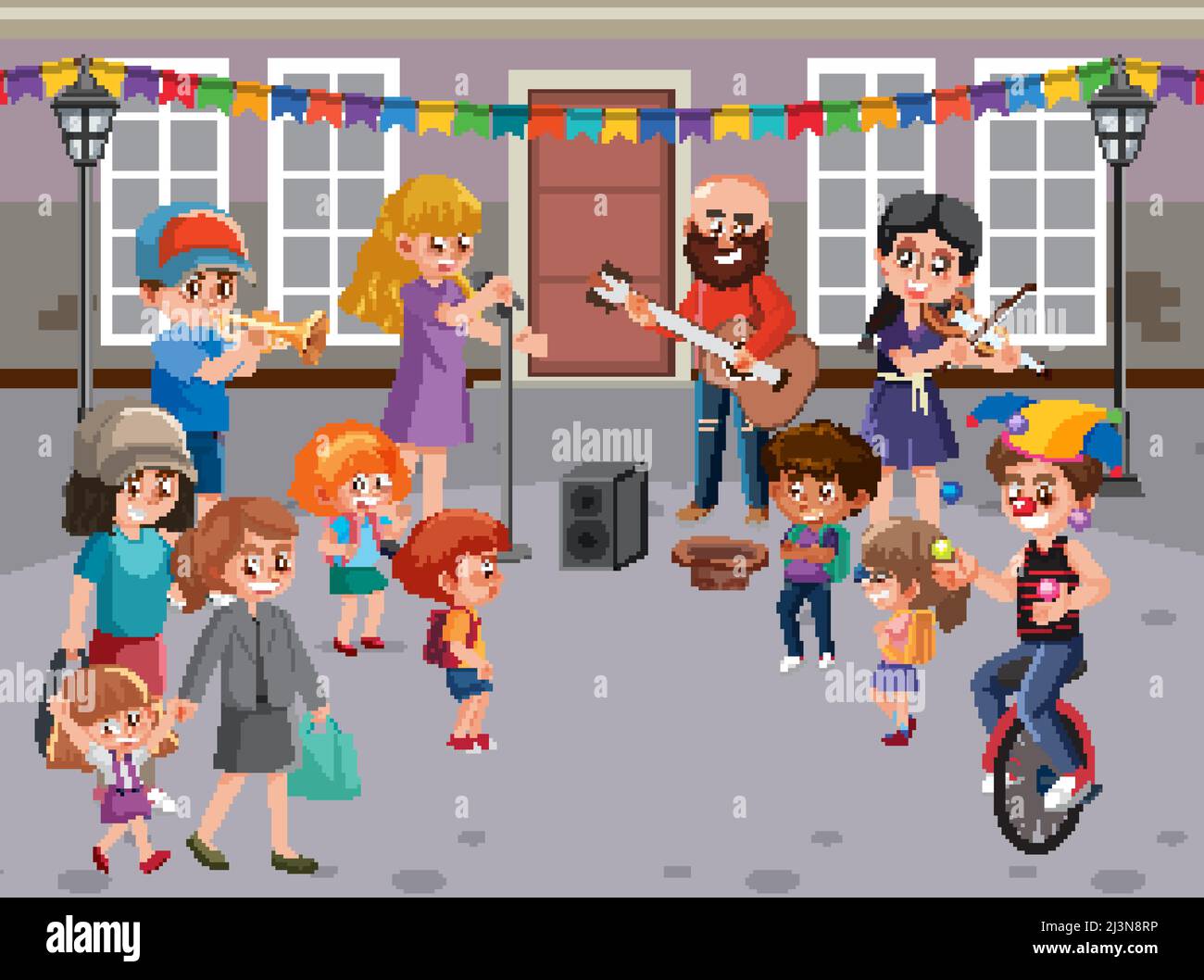 Group of people performing at the street illustration Stock Vector ...