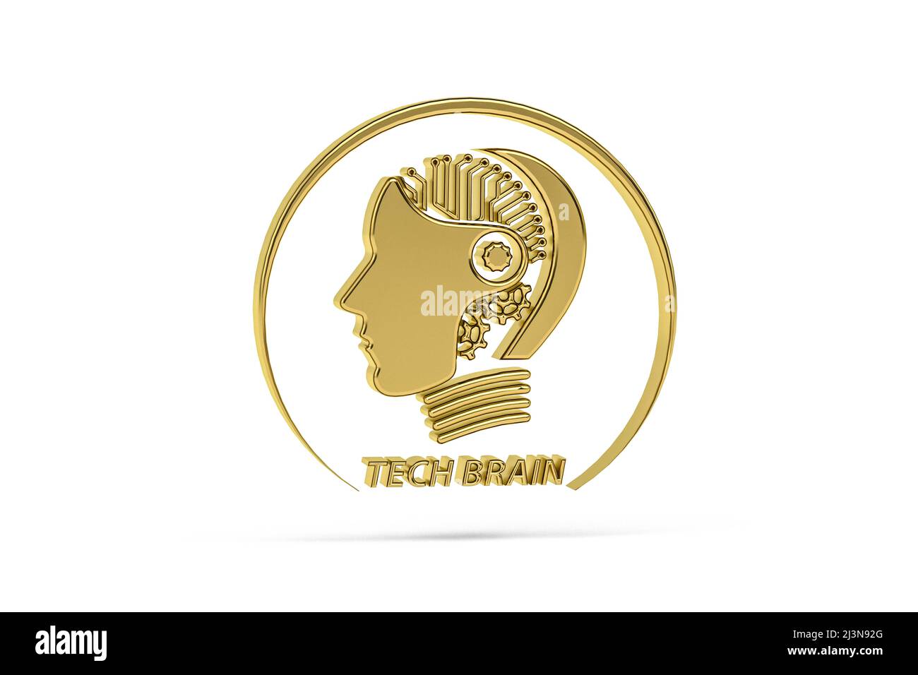 Golden 3d tech brain icon isolated on white background - 3d render ...