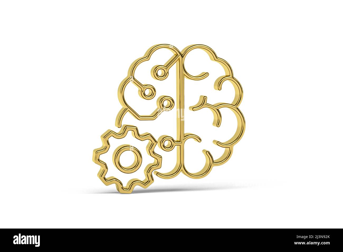 Golden 3d tech brain icon isolated on white background - 3d render ...