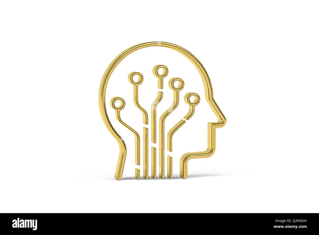 Golden 3d tech brain icon isolated on white background - 3d render ...