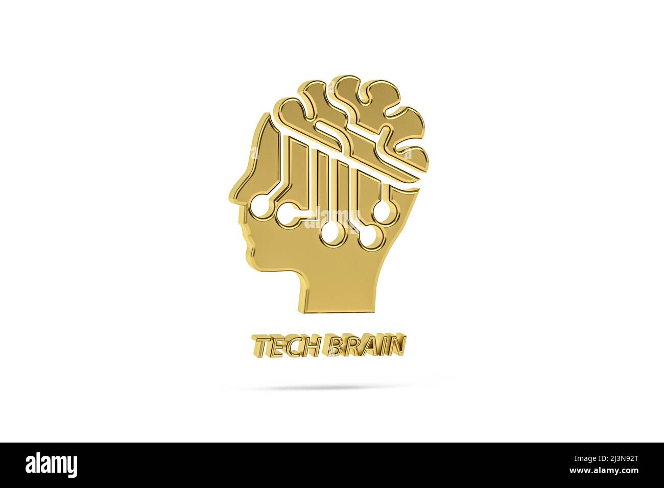 Golden 3d tech brain icon isolated on white background - 3d render ...