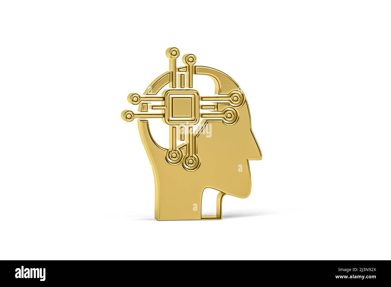 Golden 3d tech brain icon isolated on white background - 3d render ...