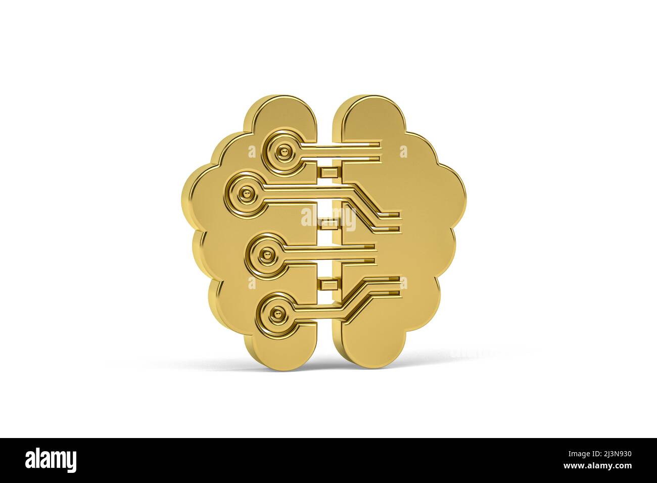 Golden 3d tech brain icon isolated on white background - 3d render ...