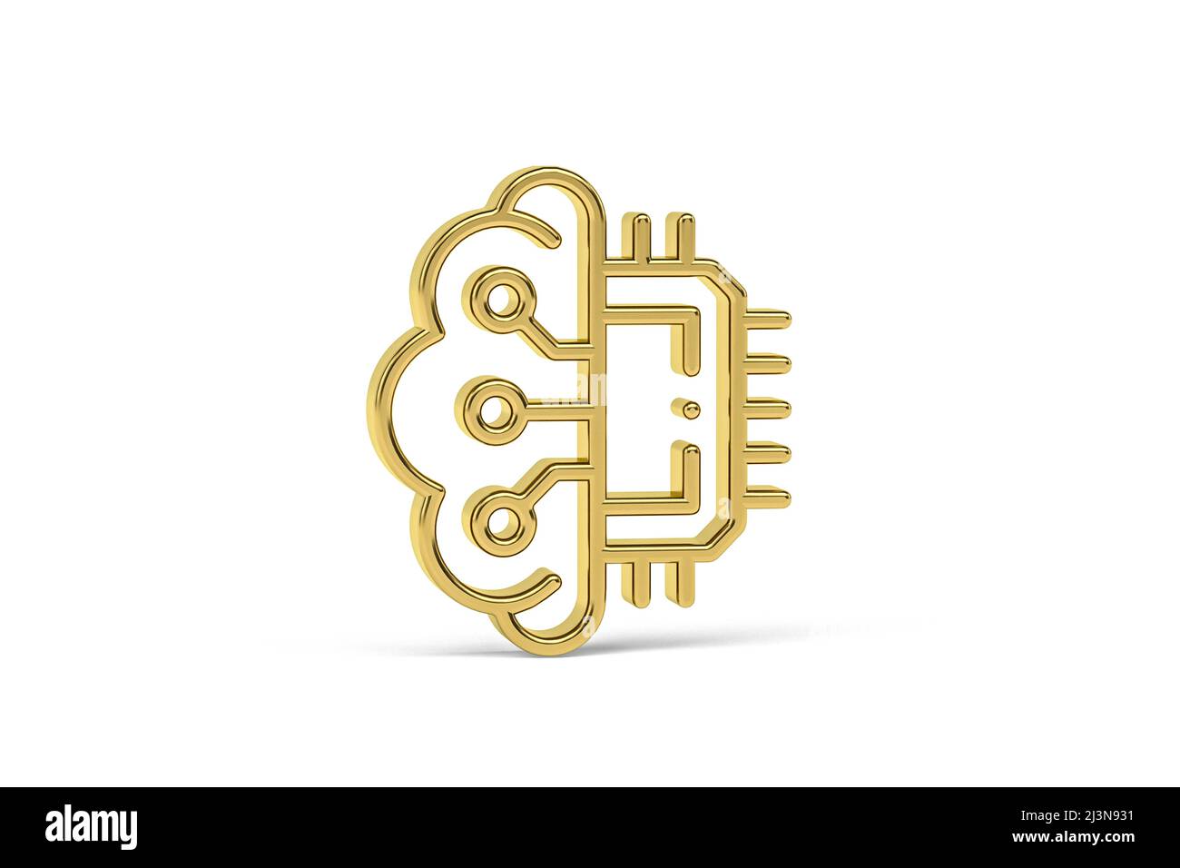 Golden 3d tech brain icon isolated on white background - 3d render ...