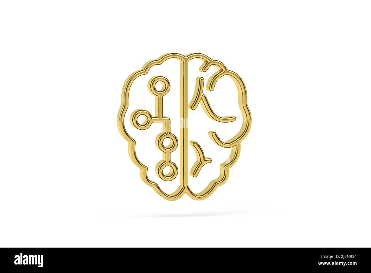 Golden 3d tech brain icon isolated on white background - 3d render ...