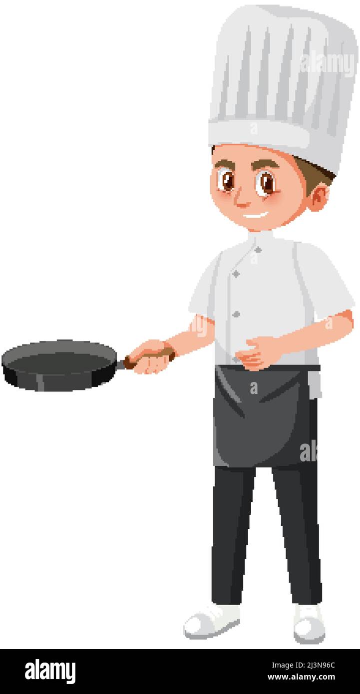 Male chef holding frying pan illustration Stock Vector Image & Art - Alamy