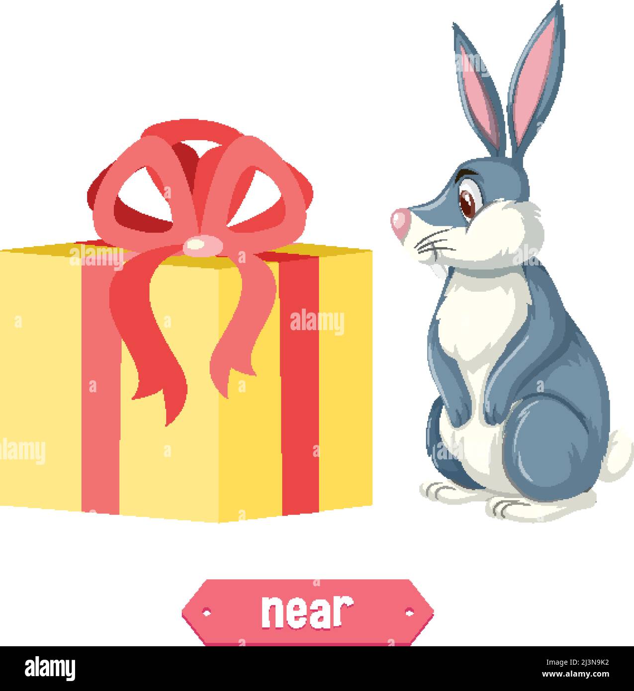 Preposition wordcard design with rabbit near box illustration Stock ...