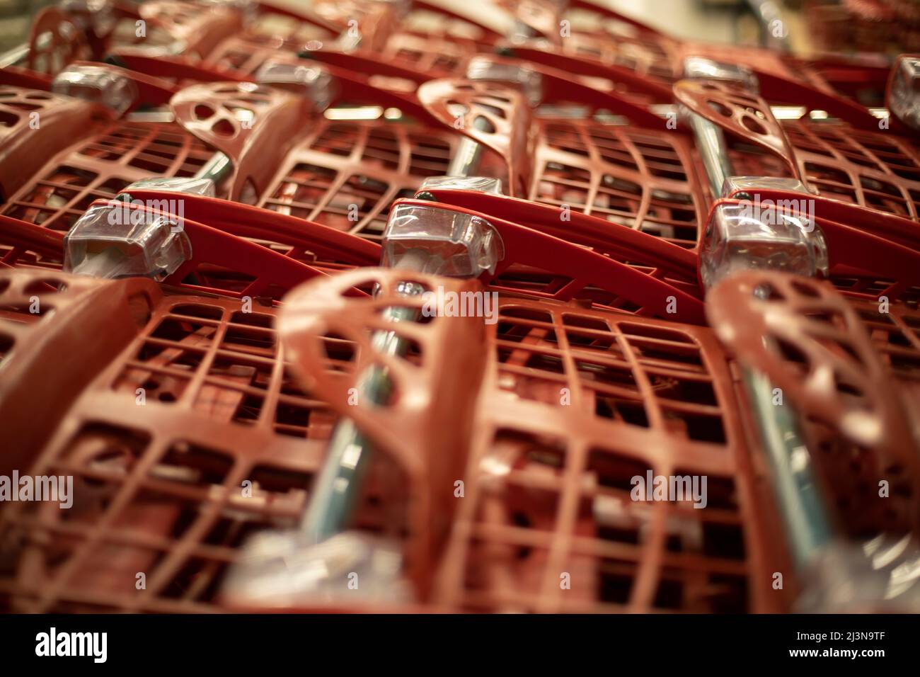 Baskets for products. Supermarket details. Red plastic containers Stock ...