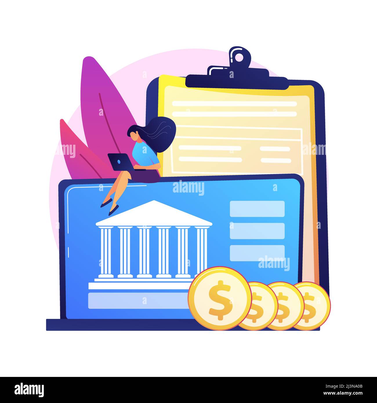 Online banking. Man with coins using laptop cartoon character. Bank ...