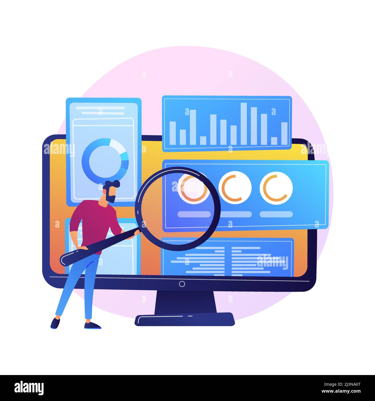 Business audit. Financial specialist cartoon character with magnifier ...