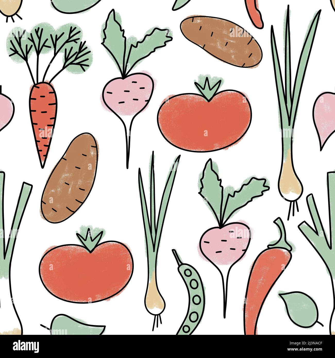 Hand drawn seamless pattern illustration of organic healthy vegetables ...