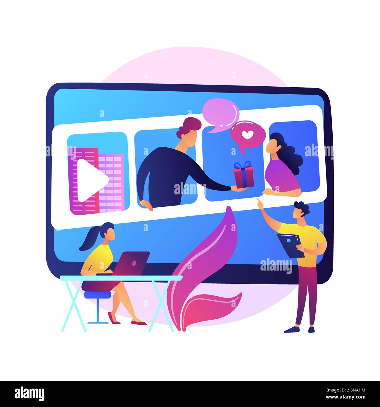 Online courses. Colorful cartoon characters watching video tutorial ...