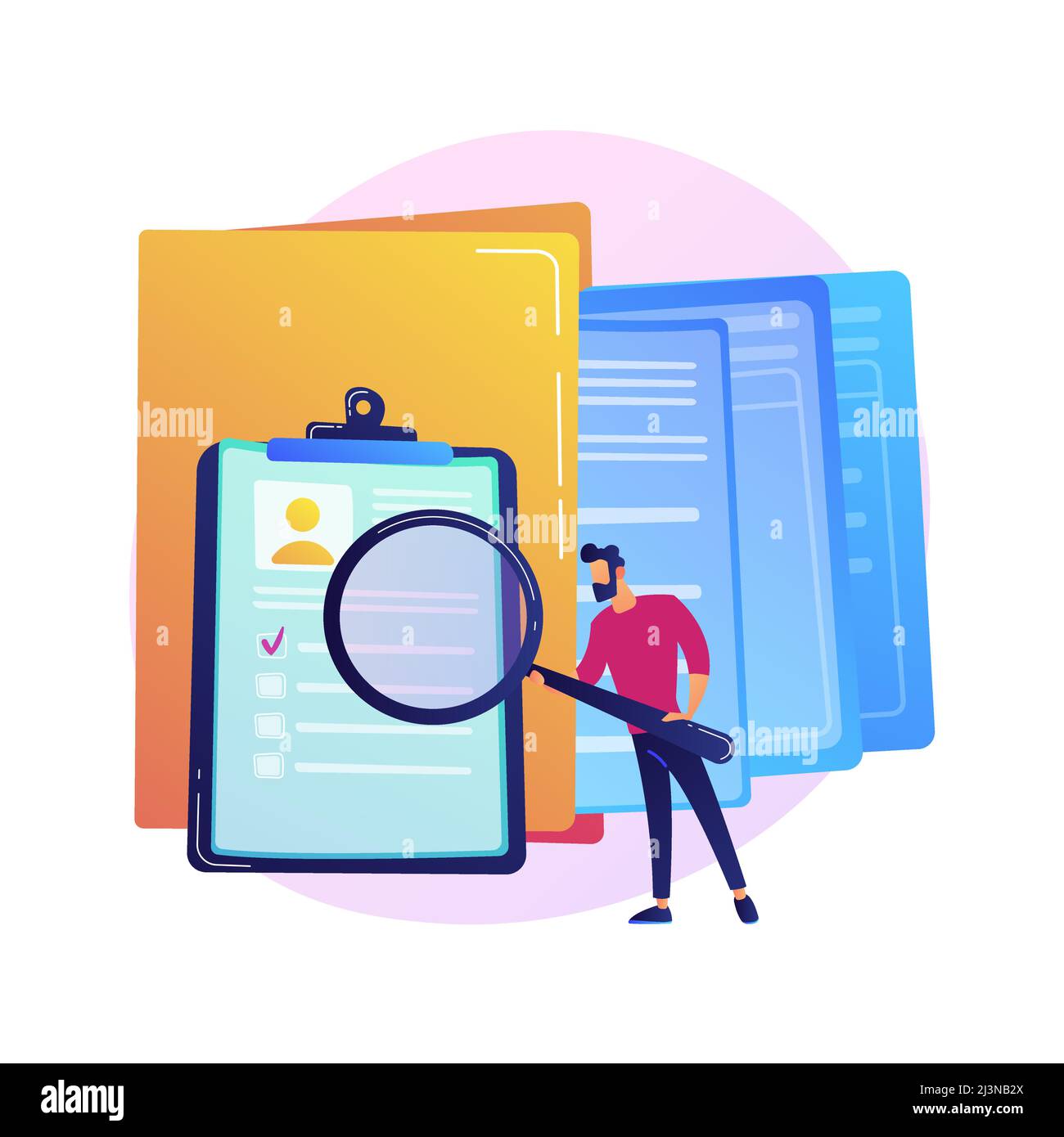 Documentation management colorful icon. Female cartoon character ...