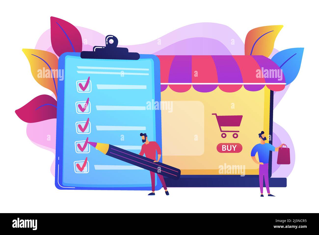 Man doing purchases from shopping list. Customer with package, buying ...