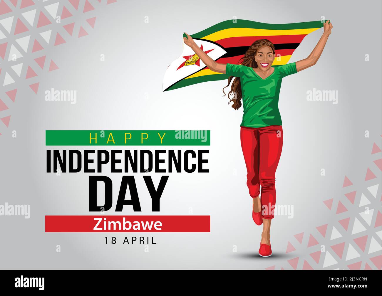 18th April Zimbabwe Independence Day. young girl running with holding ...