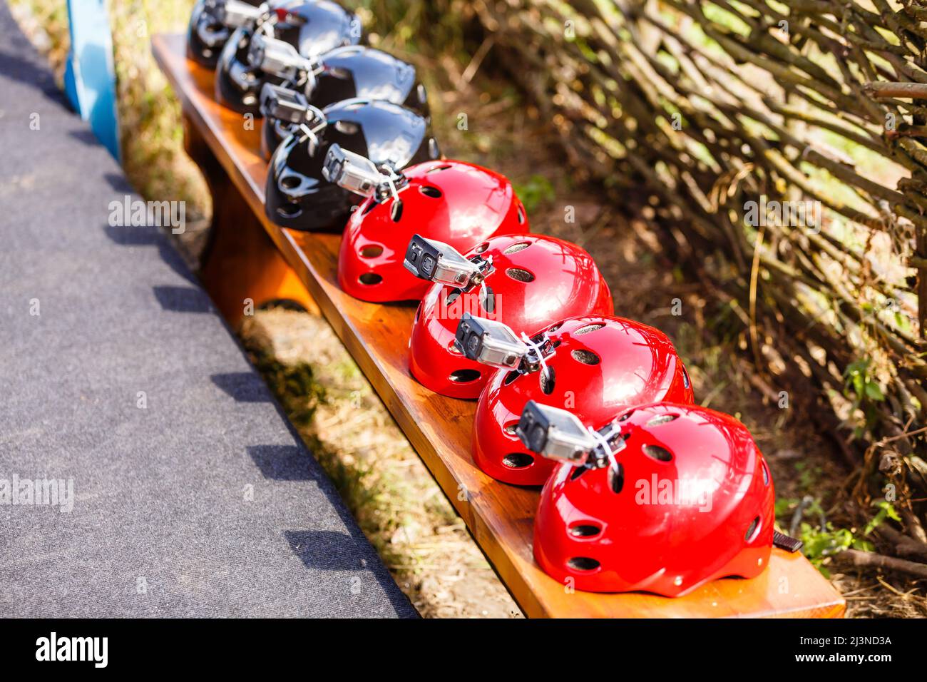 Detail shot with action camera mounted on a sports helmet Stock Photo ...