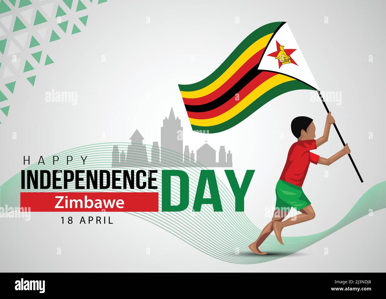 18 April Zimbabwe Independence Day. template. boy running with flag ...