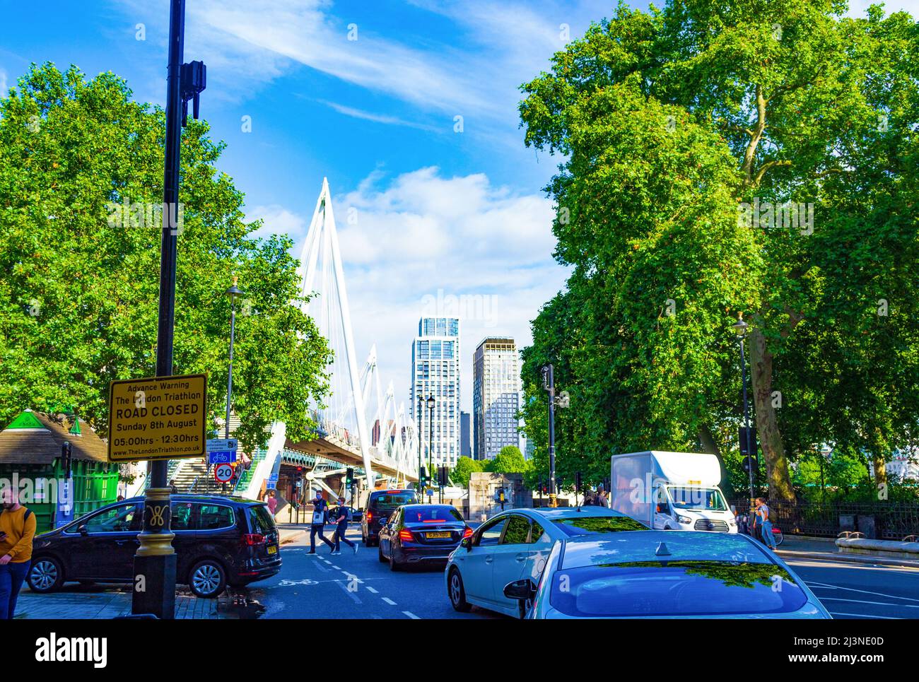 View of Golden Jubilee Bridge seen from Northumberland Avenue - cable ...