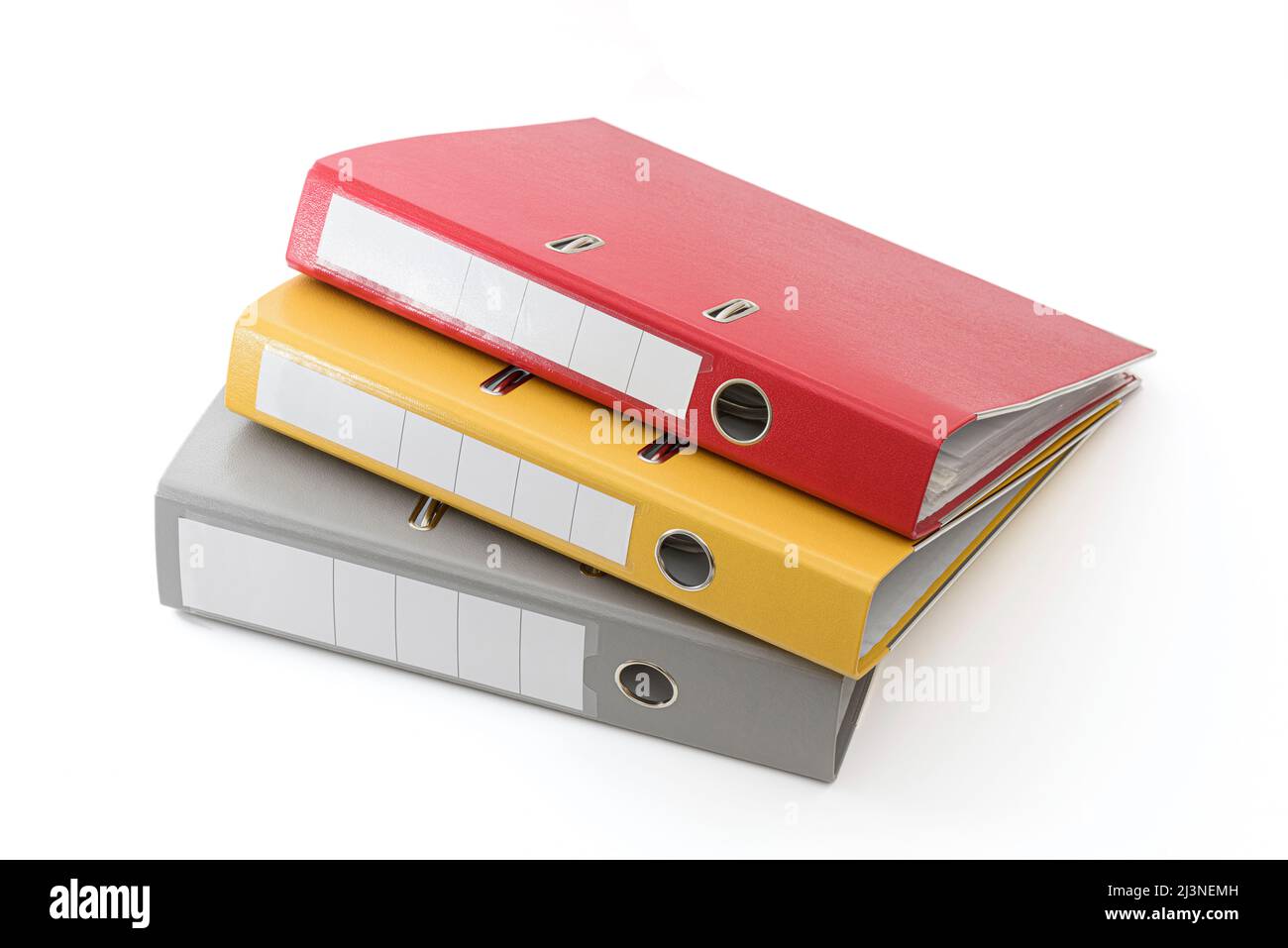 Yellow, red and gray office folder on white background Stock Photo - Alamy